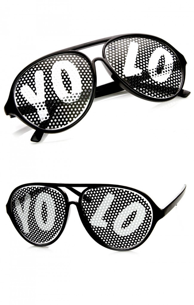 YOLO Color Plastic Teardrop Aviator Mesh Lens Poker Face YOLO Sunglasses