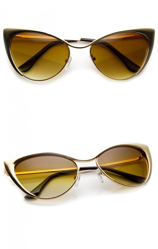Womens Fashion Full Metal Metallic Cat Eye Sunglasses