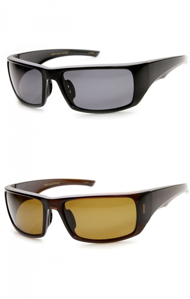Polarized Lens Action Sports Brilliant Black Sports Wrap Sunglasses
