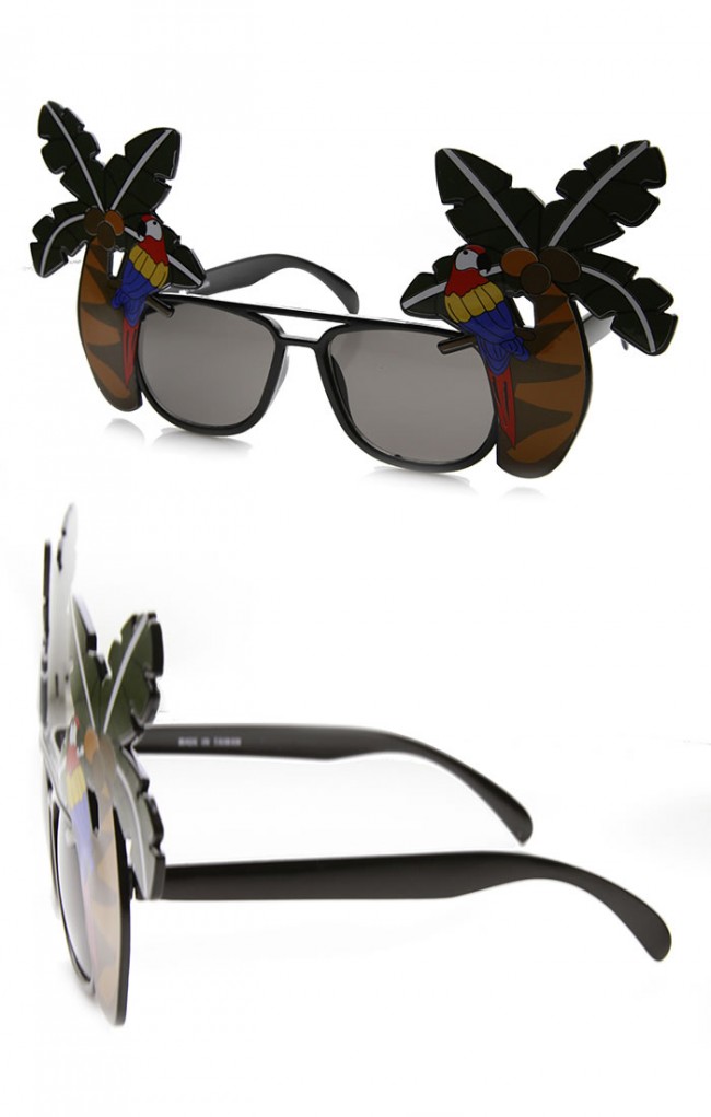 Palm Tree Parrot Cocktail Fancy Luau Party Novelty Sunglasses