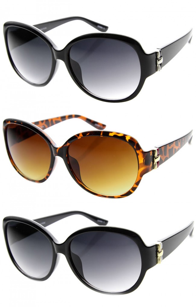 Designer Large Metal Accent Round Oversized Sunglasses