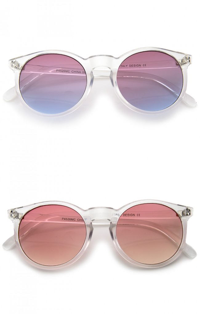 Modern Translucent Frame Gradient Color Lens Round Horn Rimmed ...