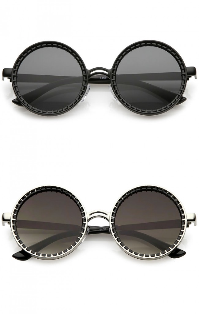 Steampunk Metal Spike Frame Flat Lens Round Sunglasses 50mm