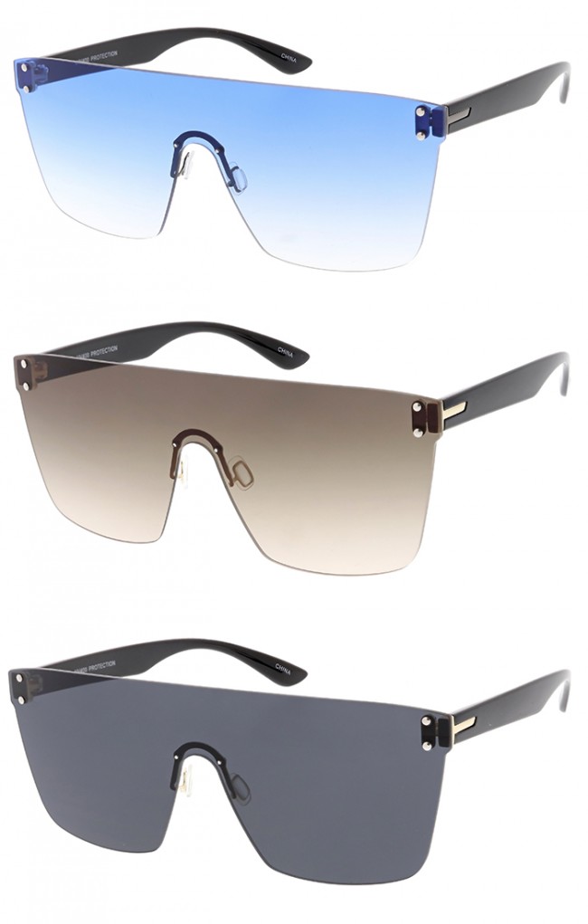 Modern Rimless Mono Color Lens Shield Wholesale Sunglasses