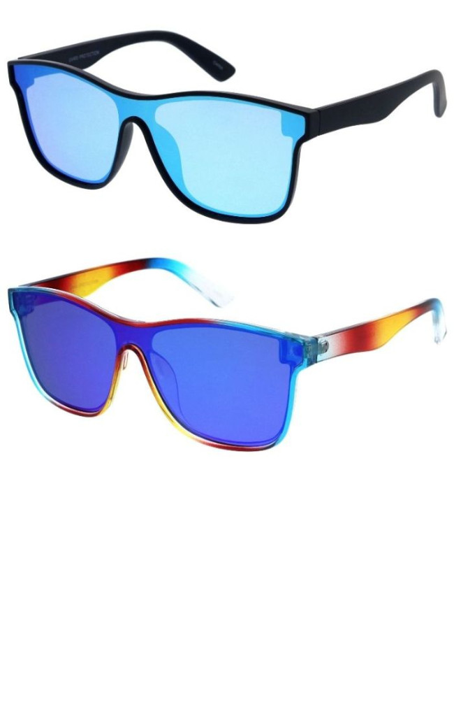Matte & Translucent Frame Mirrored Horn Rimmed Shield Wholesale Sunglasses